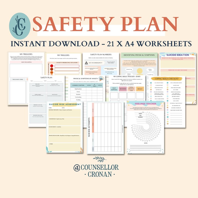 Safety Plan Worksheets Crisis Plan Workbook Suicide - Etsy