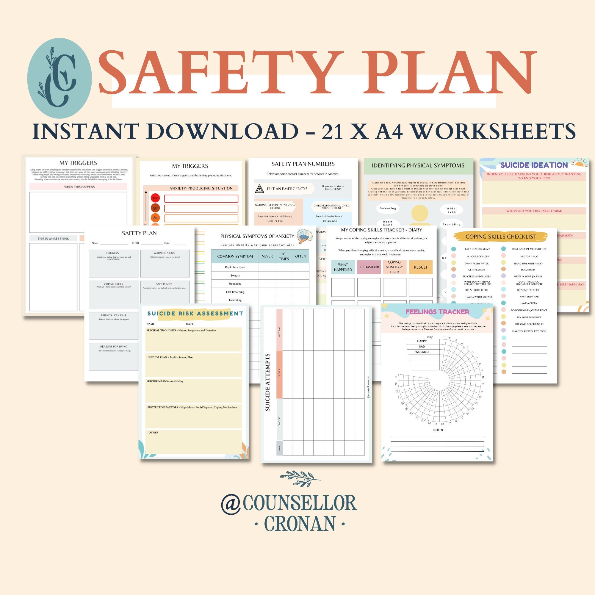 Safety Plan Worksheets Crisis Plan Workbook Suicide - Etsy