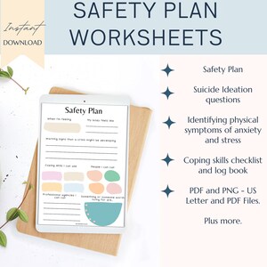 Safety Plan Worksheets for All Ages, Therapist Notes, Therapist ...