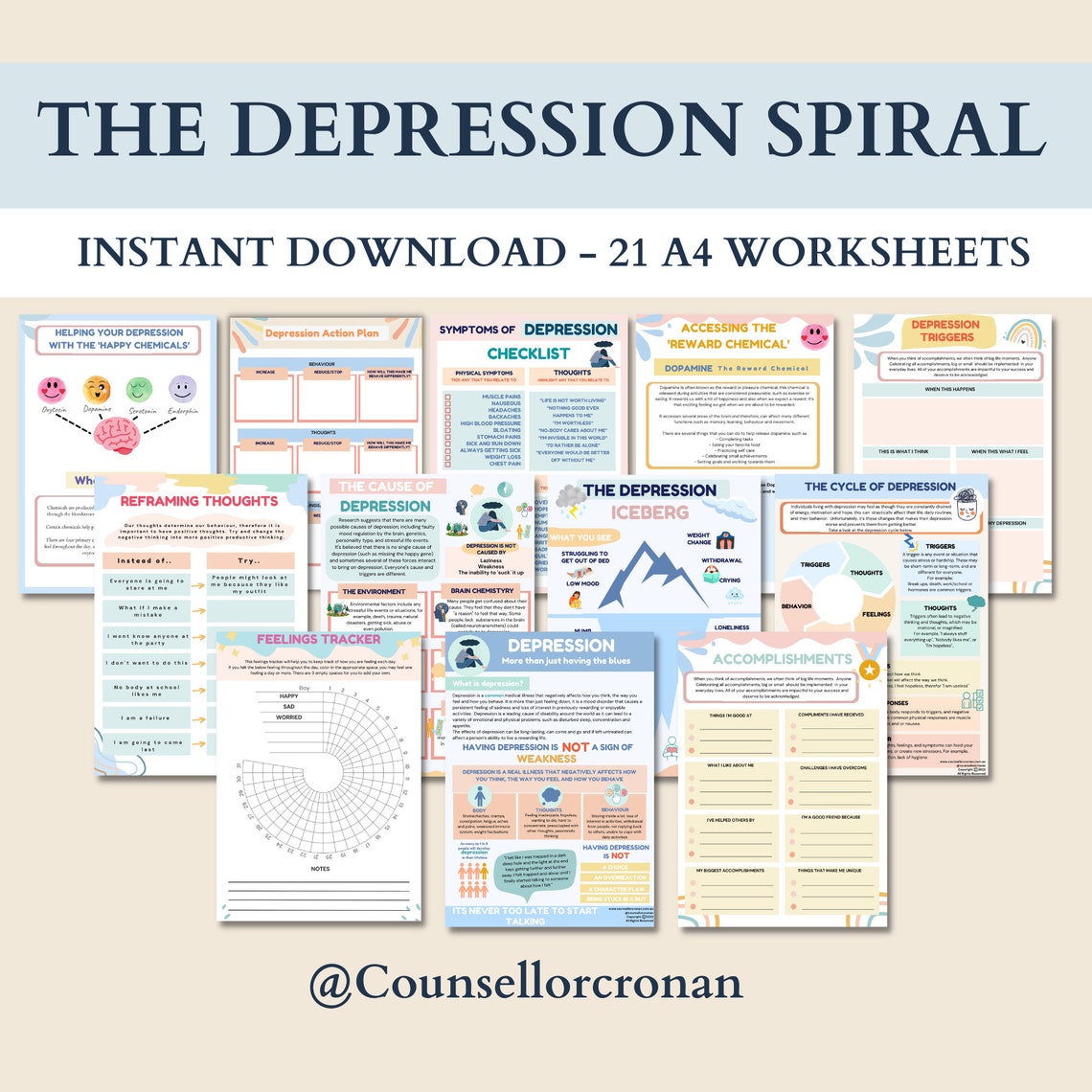 Depression Mega Bundle Depression Spiral Worksheets Coping - Etsy