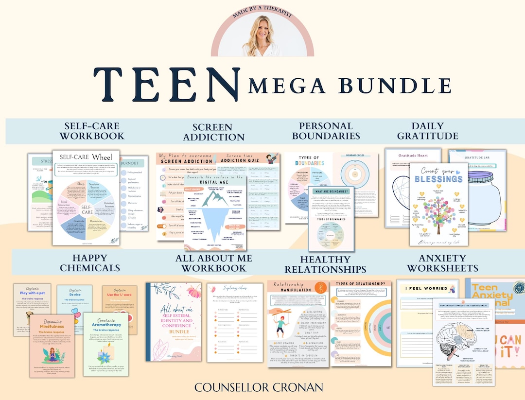 Teen Therapy Mega Worksheet Bundle, Therapy Workbook, Therapist Journal ...