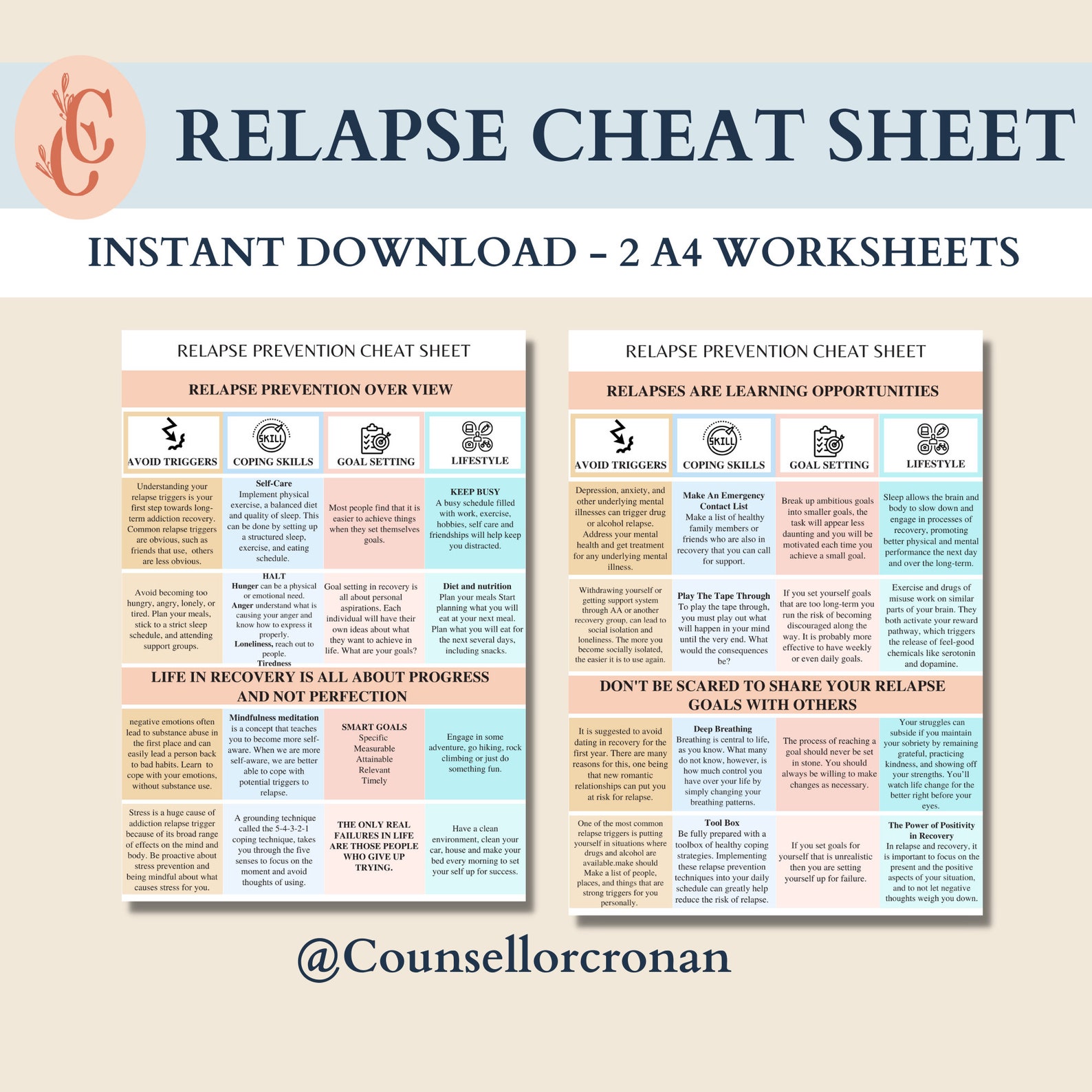Sobriety Recovery Relapse Prevention Worksheet Bundle Etsy