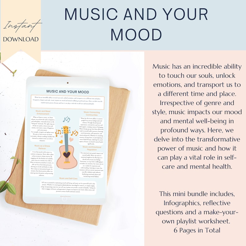 Music and Your Mood Therapy and Self-care Worksheets. Self-help ...