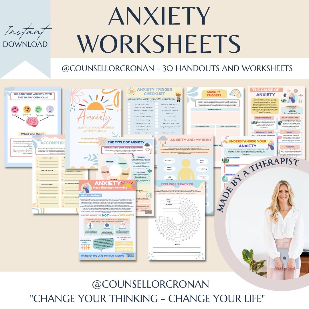 Anxiety Thought Challenging Questions Worksheets CBT - Etsy