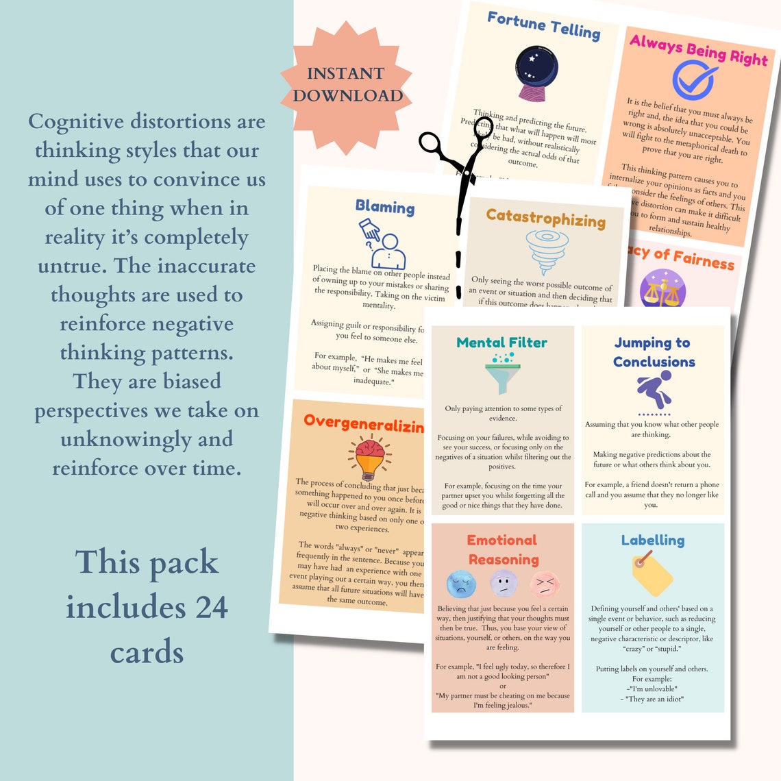 Cognitive Distortion Cards Coping Skills Social Psychology - Etsy