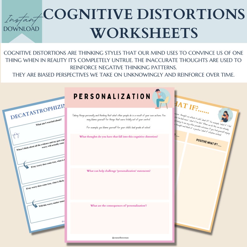 Cognitive Distortions Worksheets Challenge Unhelpful Thinking - Etsy