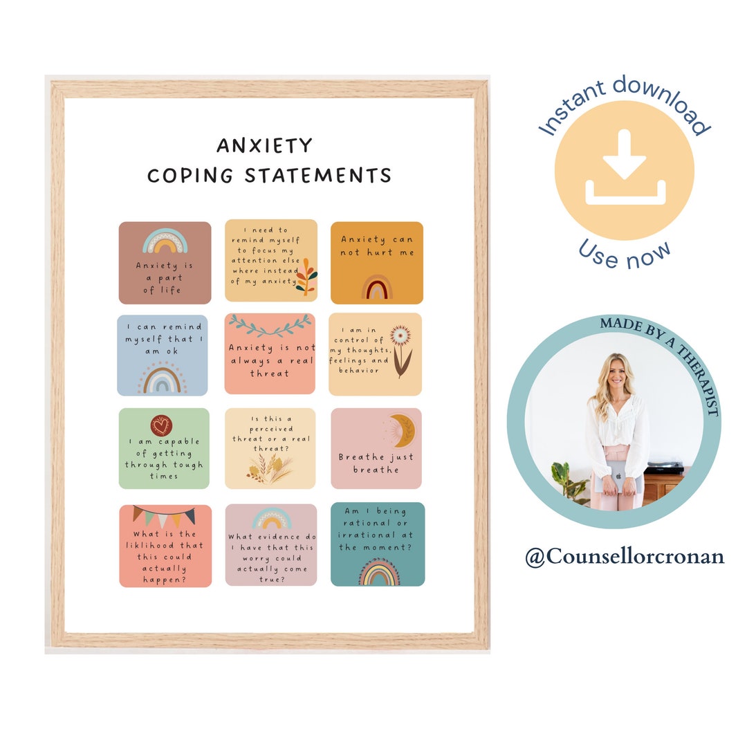 Anxiety Coping Statements, Therapy Office Decor, Mindfulness ...