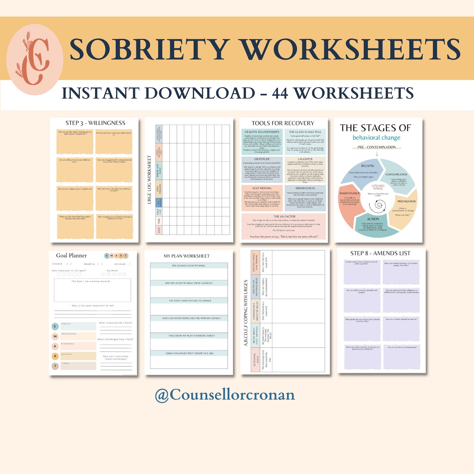 Sobriety Worksheets Therapy Workbook Recovery AA - Etsy