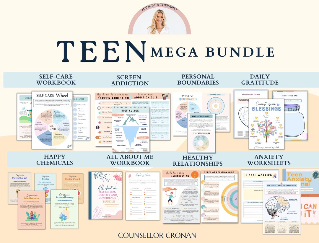 Teen Mental Health Mega Bundle, Therapy Worksheets, Healing Journey ...