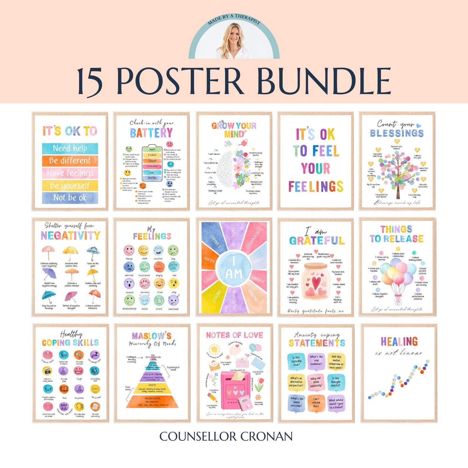 15 Watercolor Mental Health Poster Bundle. Therapy Office Decor ...