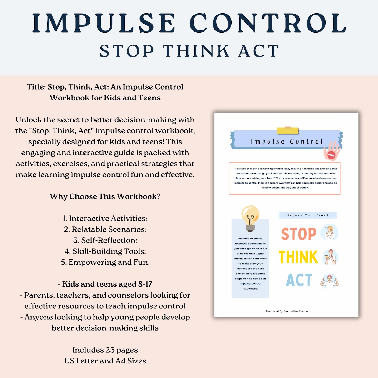 Impulse Control Worksheets for Kids and Teens. ADHD Executive ...