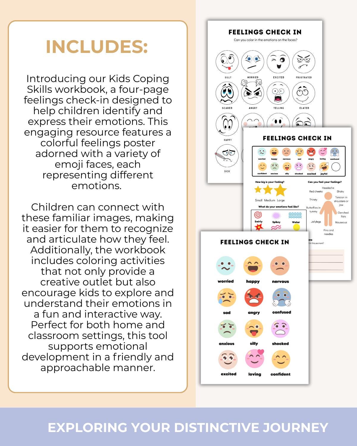 Kids Feelings Check in Worksheets. Feelings Poster, Emotional Self ...