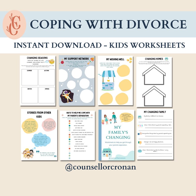 Divorce Worksheets for Kids Separation Journal Therapy - Etsy
