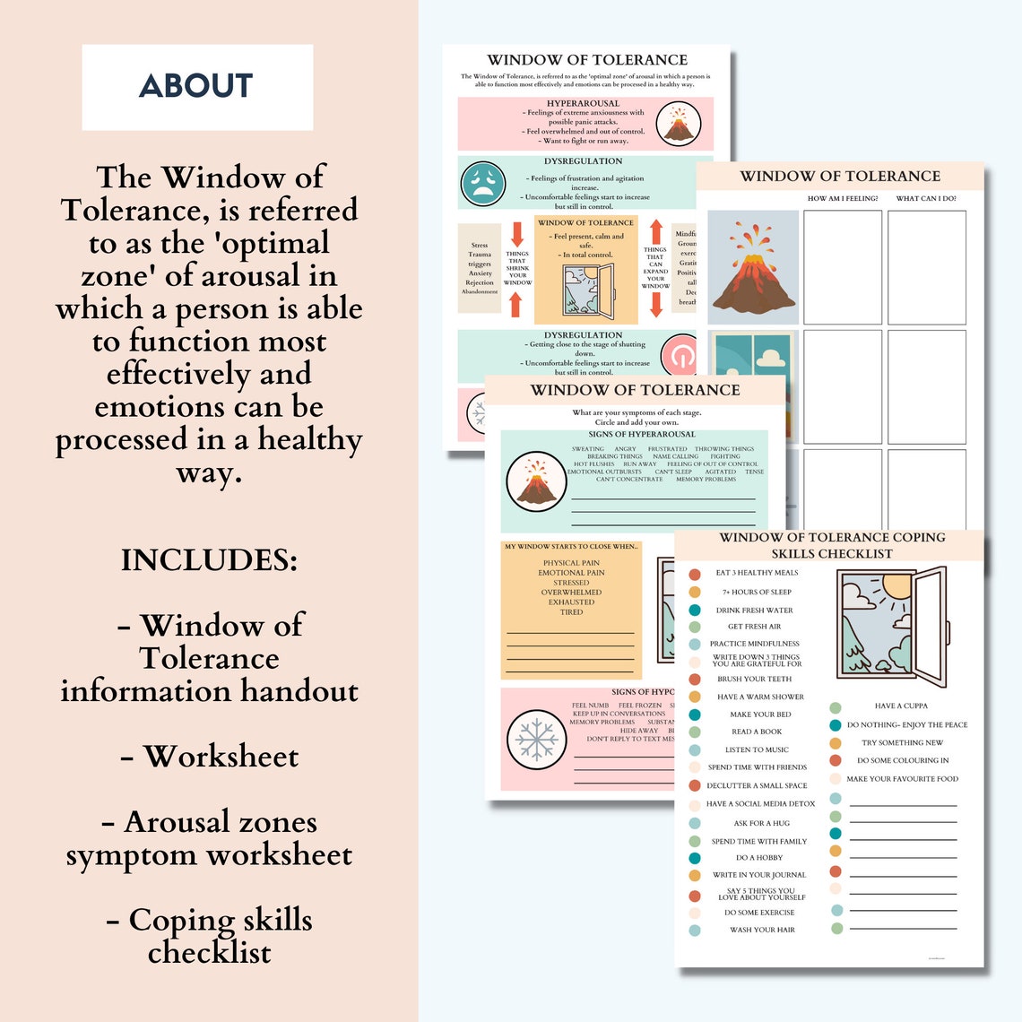 Window of Tolerance Worksheet Trauma Therapy DBT Therapy - Etsy