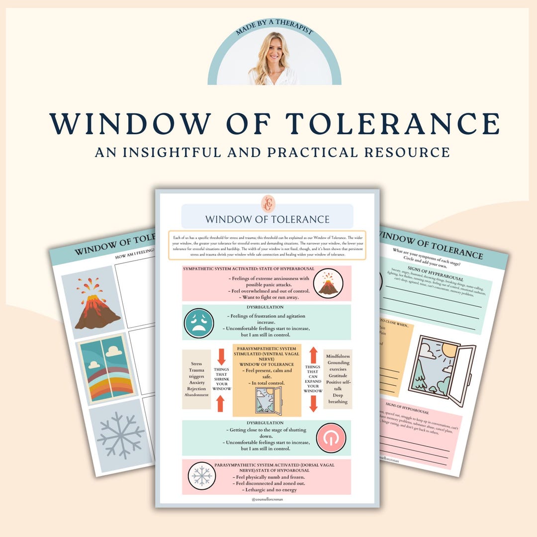 Window of Tolerance Worksheet, Trauma Therapy, DBT, Therapy Office ...