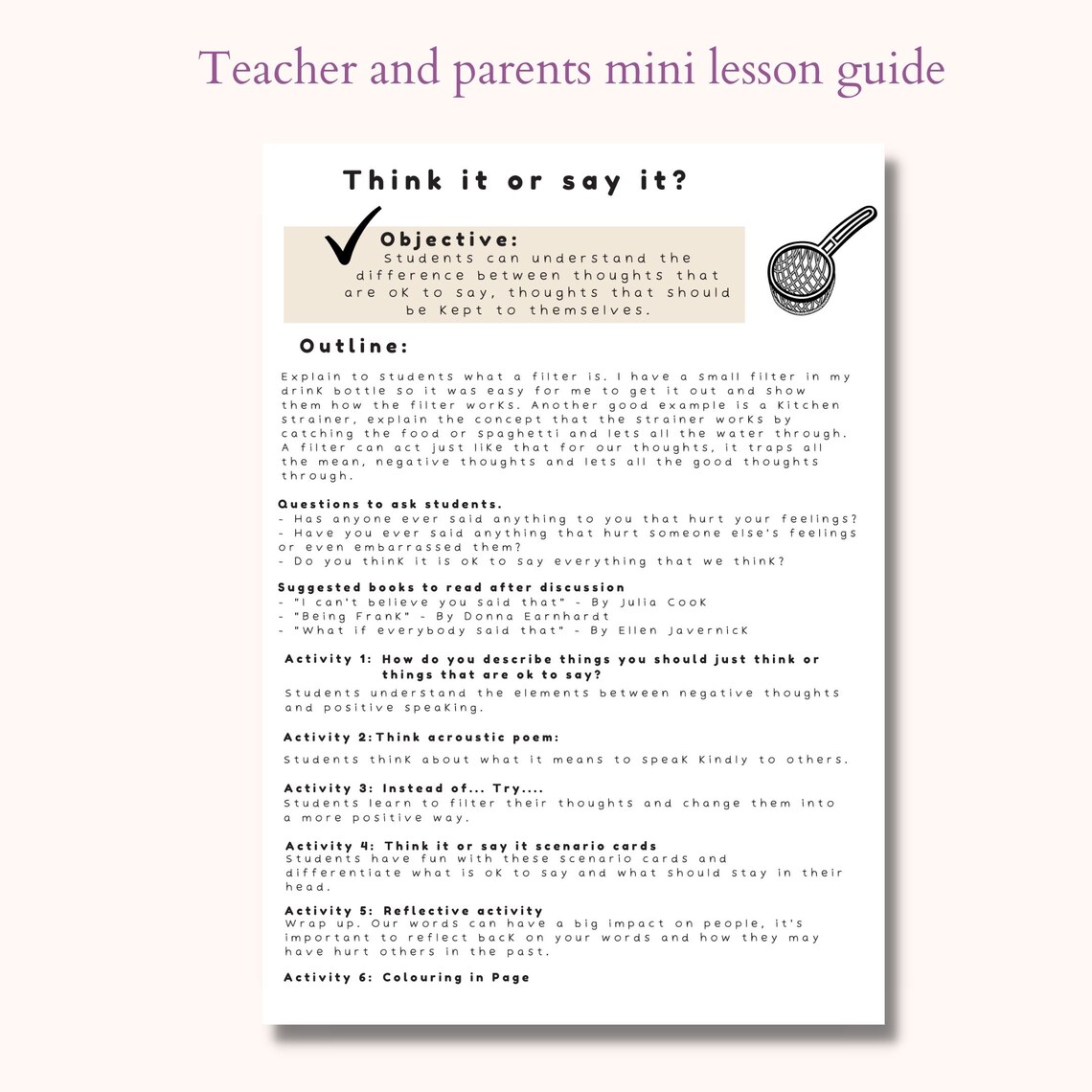 Think It or Say It Worksheets Social Filter Activities - Etsy