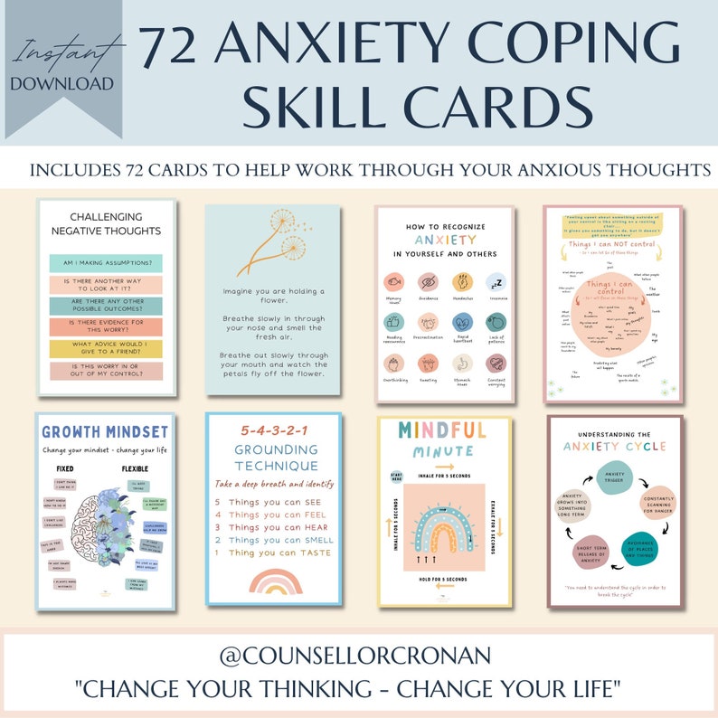 Anxiety Coping Skill Flashcard Therapy Worksheet Anxiety - Etsy Canada