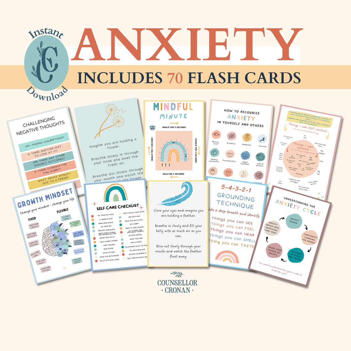Anxiety Coping Skill Flashcard Therapy Worksheet Anxiety - Etsy