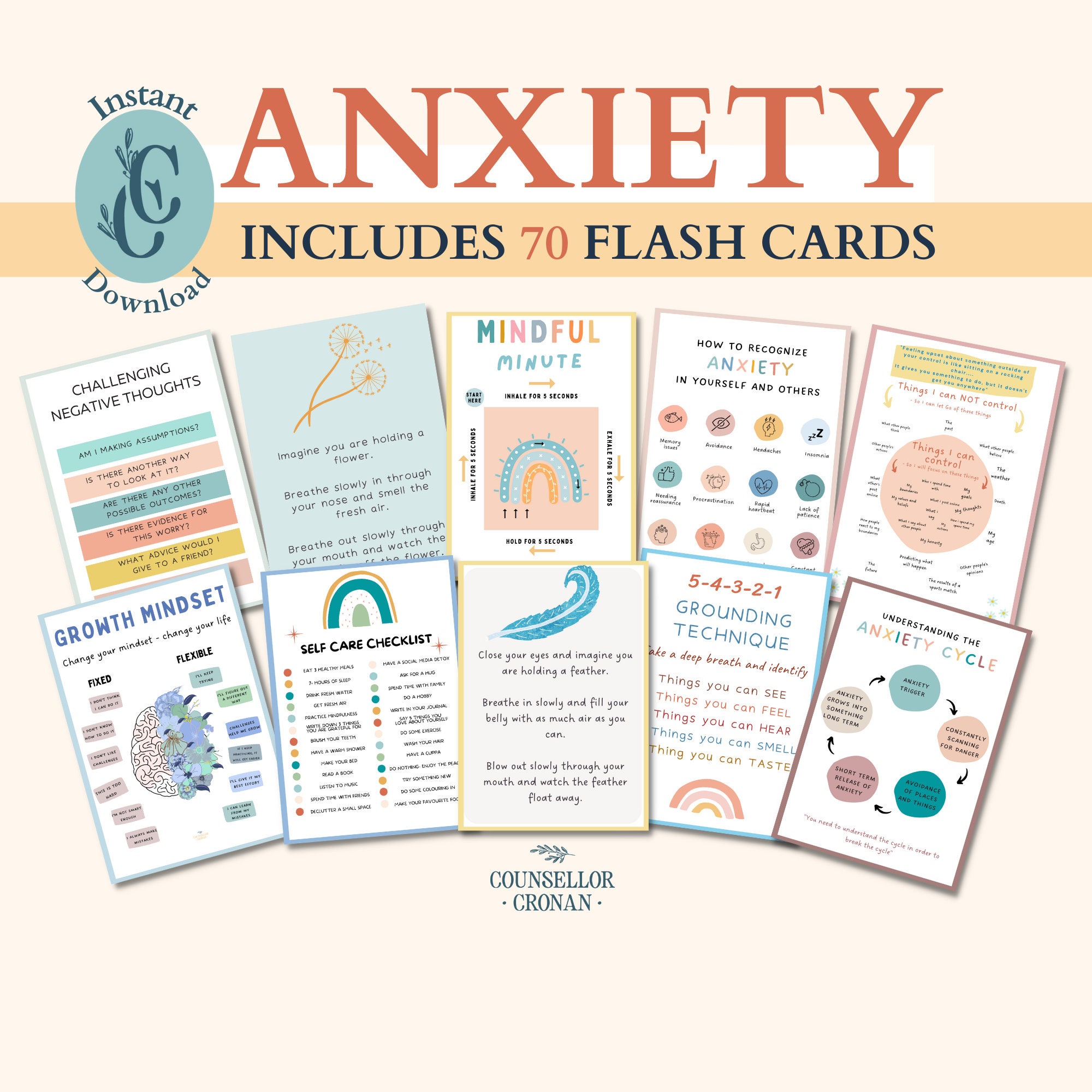 Anxiety Coping Skill Flashcard Therapy Worksheet Anxiety - Etsy UK