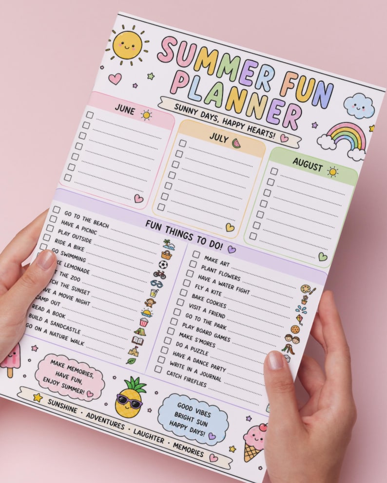 Summer Fun Planner. 2026 Summer Calendar. Kids Checklist. Weekly ...