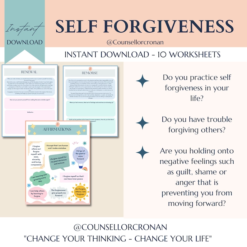 Self Forgiveness Worksheet Digital Download Journal PDF Self - Etsy