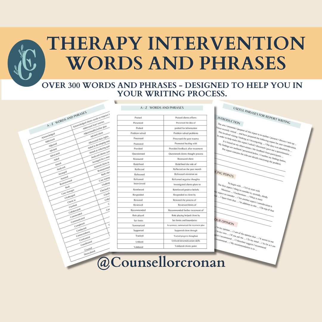 Therapist Words and Phrases Report Writing, Case Manager Notes ...