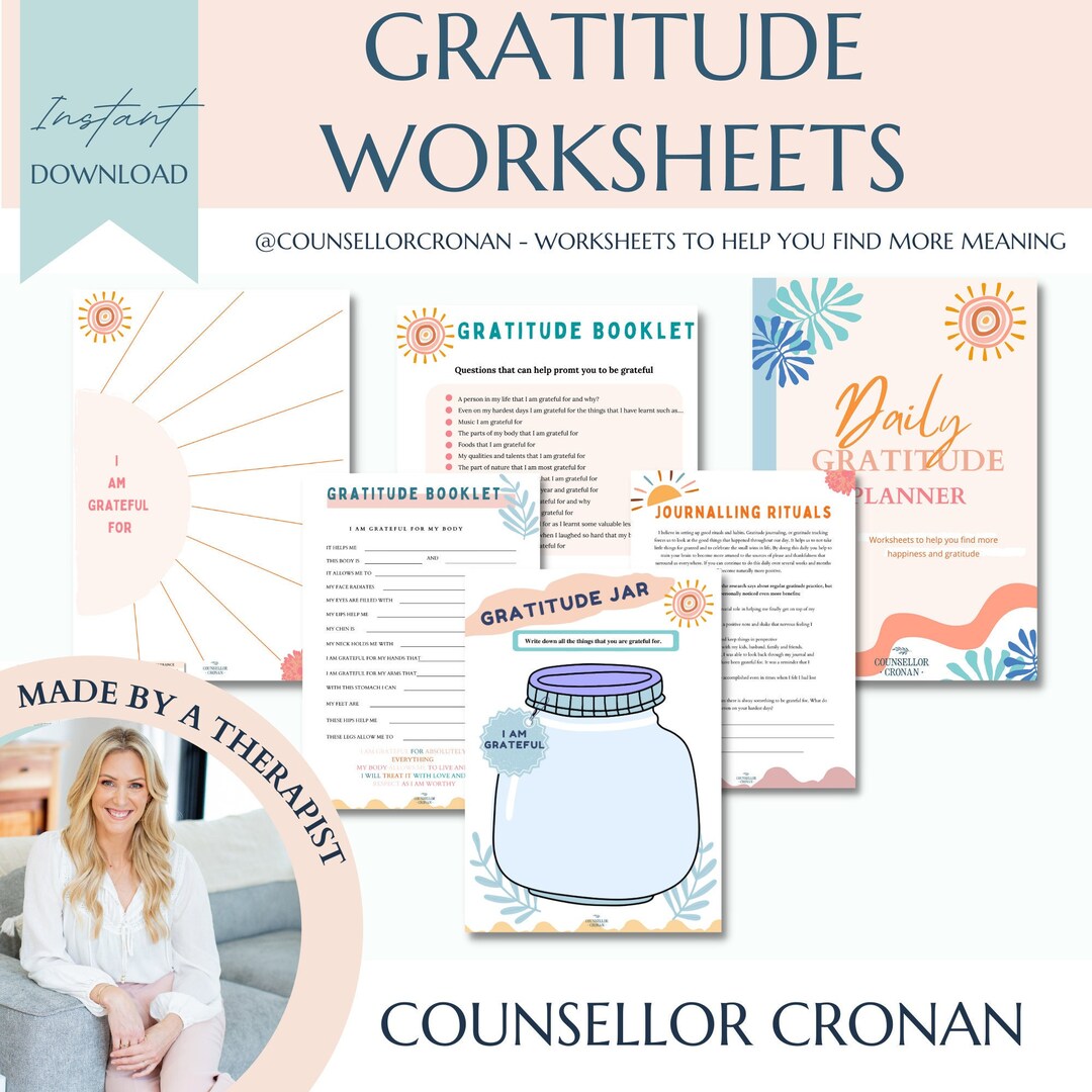Gratitude Workbook Worksheets, Therapy Office Decor, Therapist ...