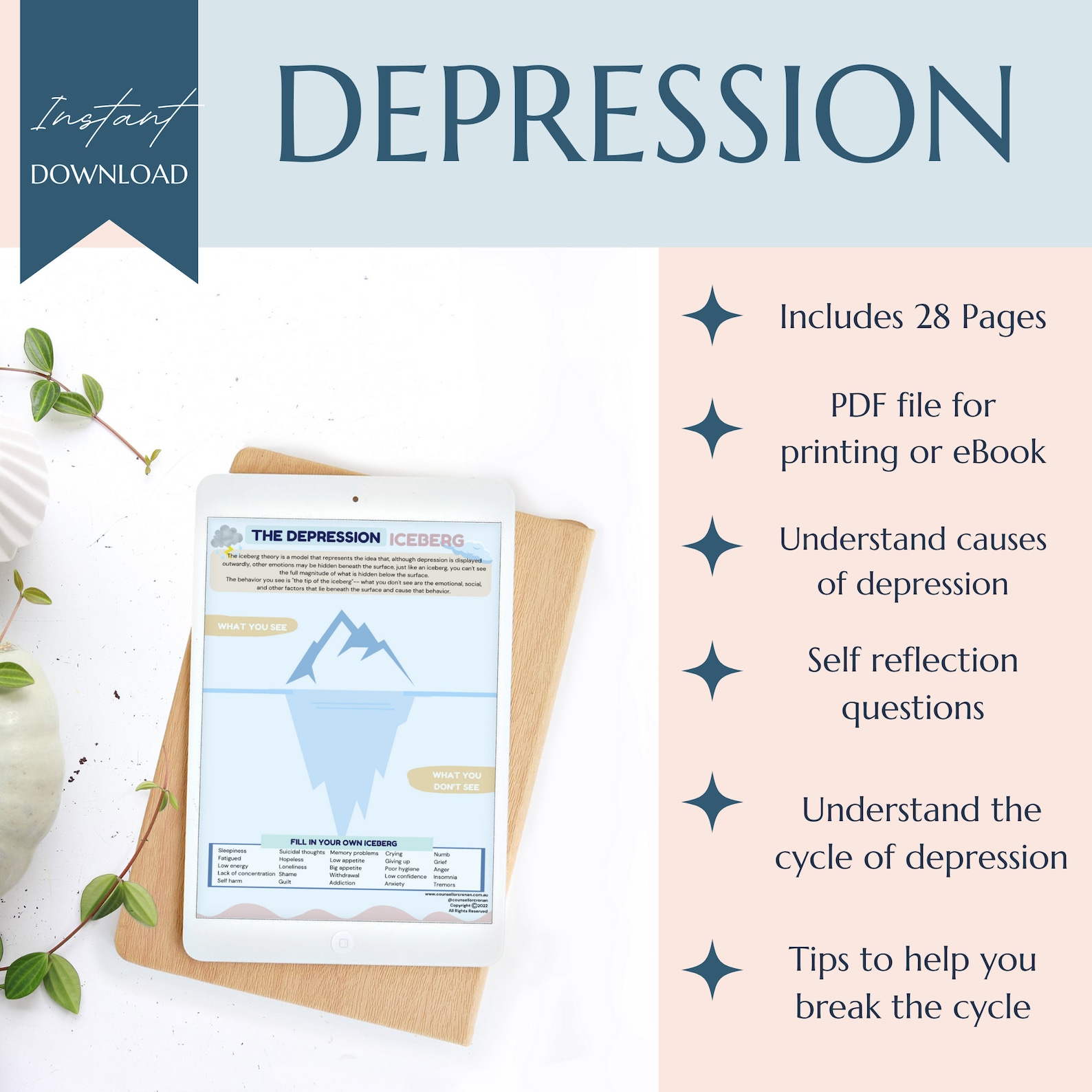 Depression Digital Download Worksheets, Group Therapy Tools ...