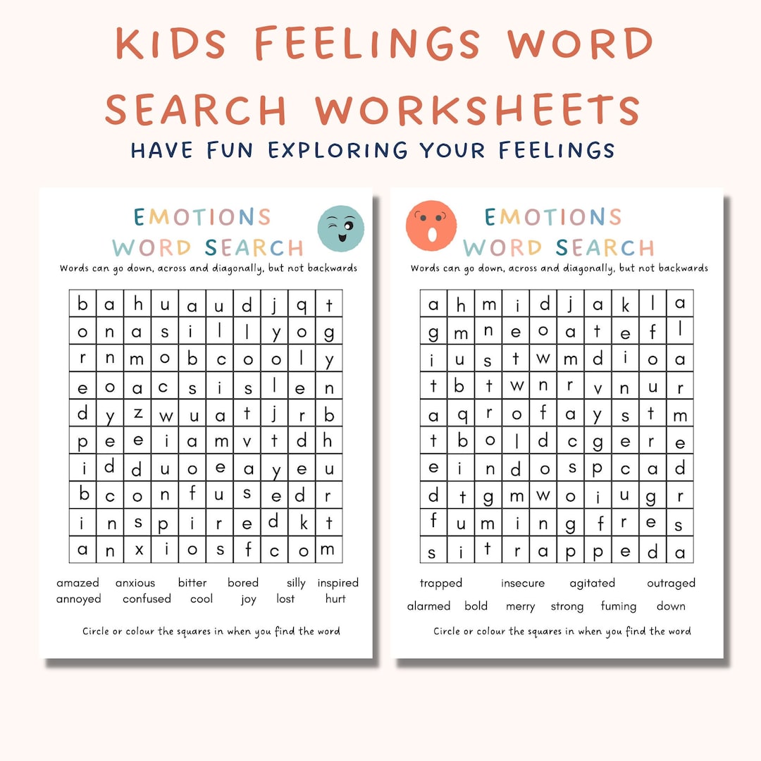 Feelings Word Search Worksheets, Kids Feelings, Calming Down Corner ...