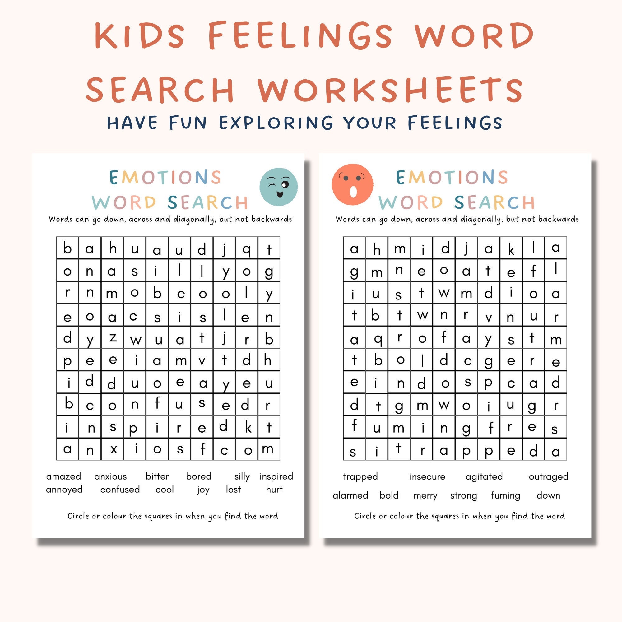 Feelings Word Search Worksheets Kids Feelings Calming Down - Etsy Australia