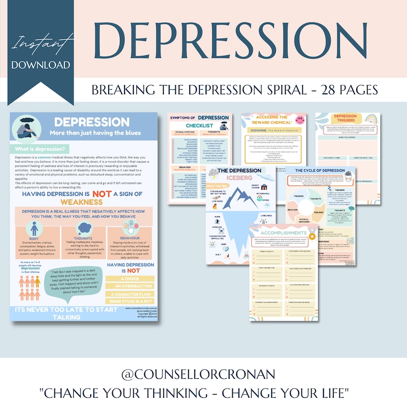 Depression Worksheets Therapy Worksheets Therapist Tools - Etsy