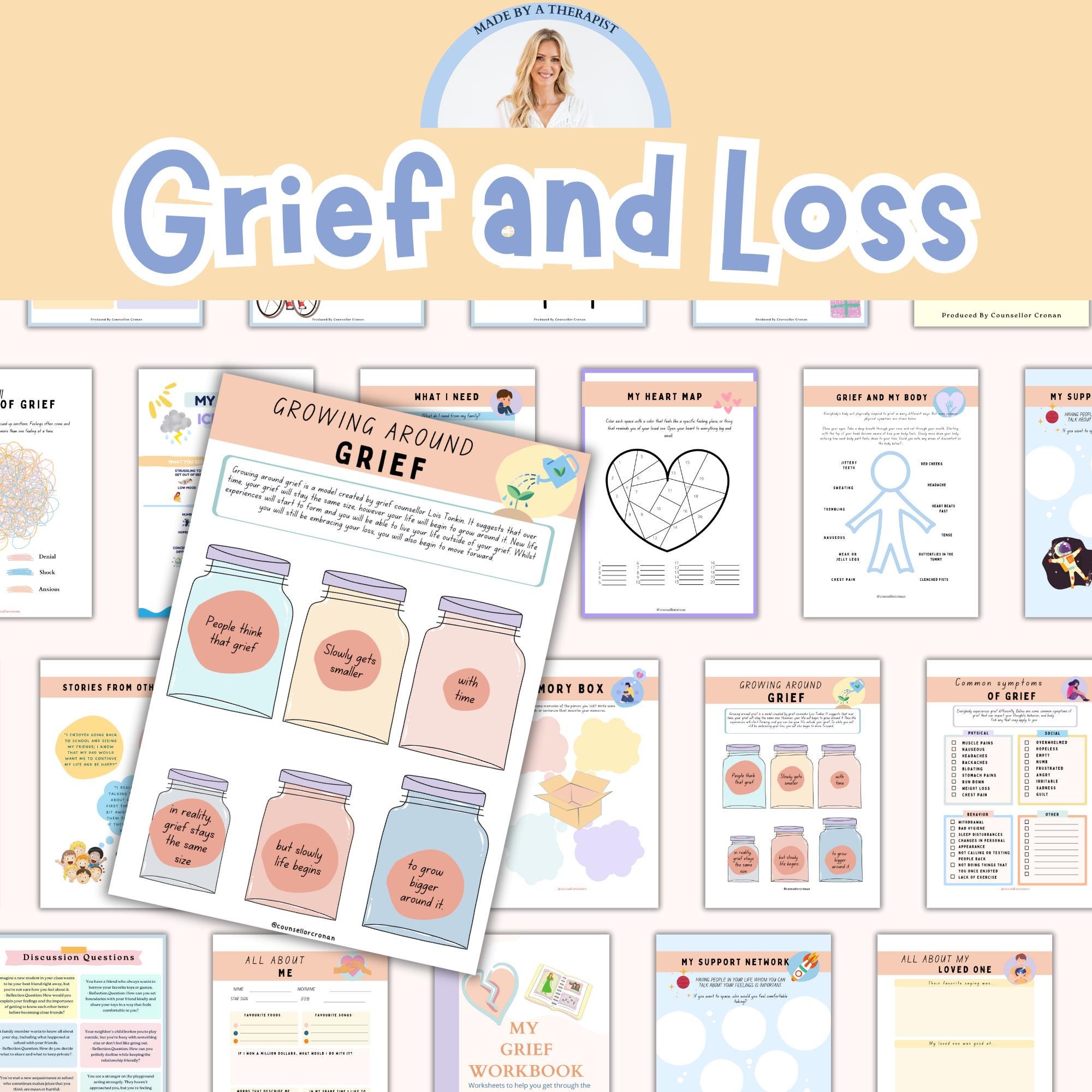 Kids Grief and Loss Worksheets, Therapy Workbook, Kids Therapy, Child ...