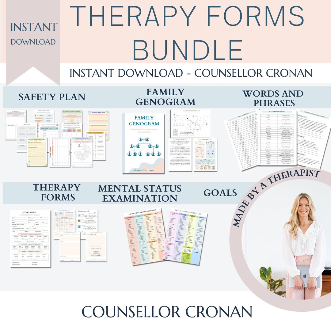 Therapy Form Bundle, Mental Status Cheat Sheet, Family Genogram, Goals ...