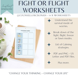 Fight Flight or Freeze Response Therapy Worksheets CBT - Etsy