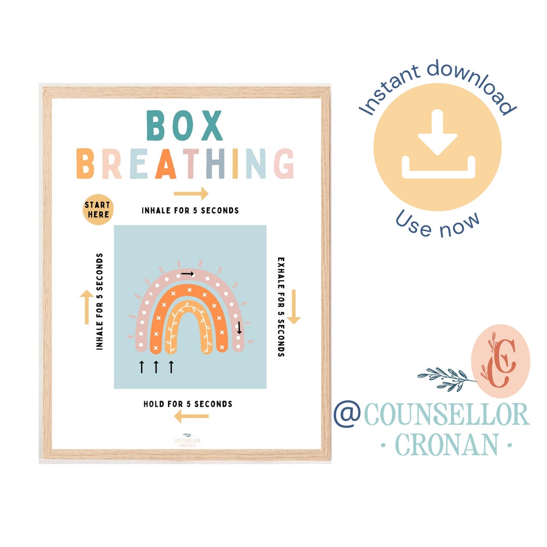 Box Breathing Poster, Calming Corner, School Counsellor Therapy Decor ...