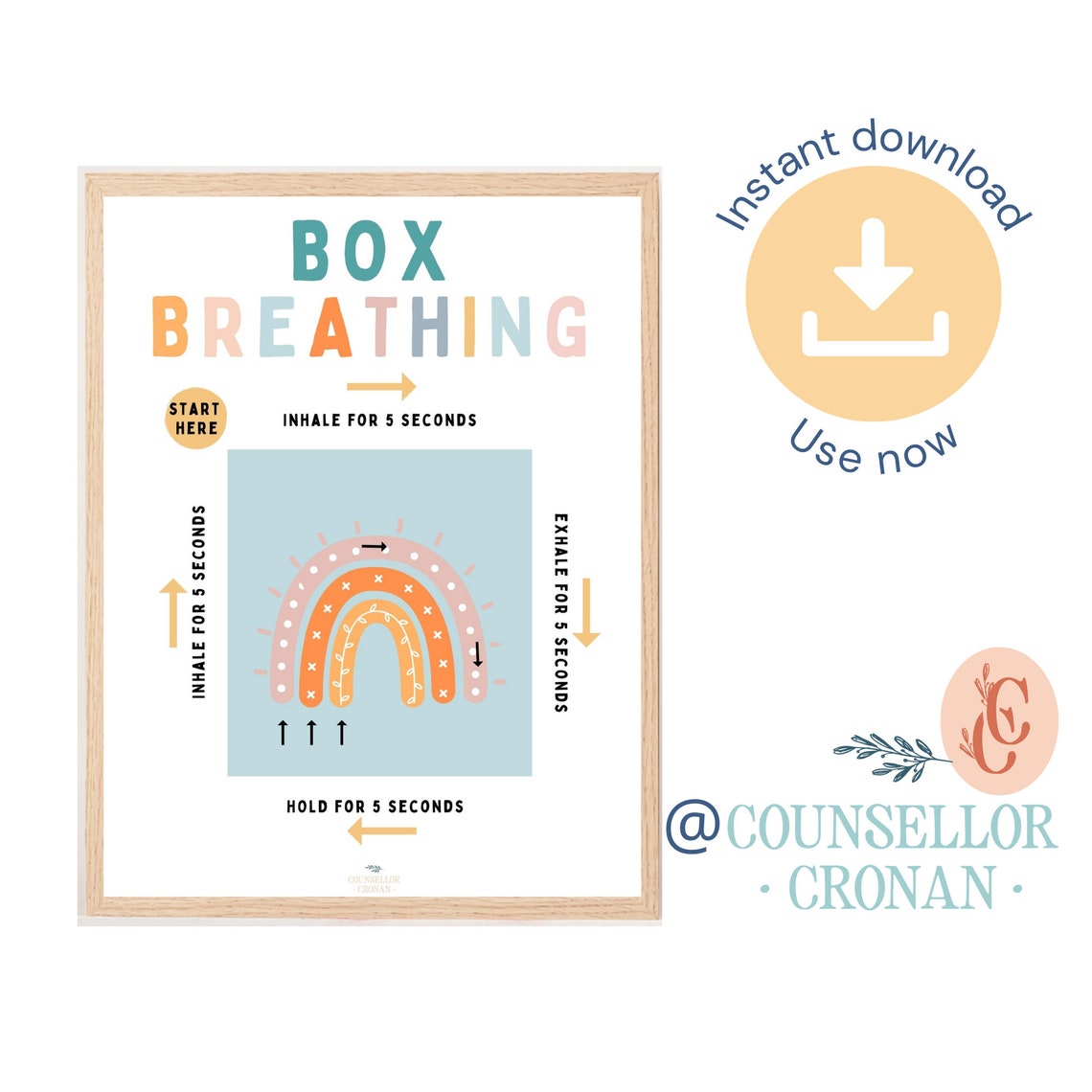Box Breathing Poster, Calming Corner, School Counsellor Therapy Decor ...