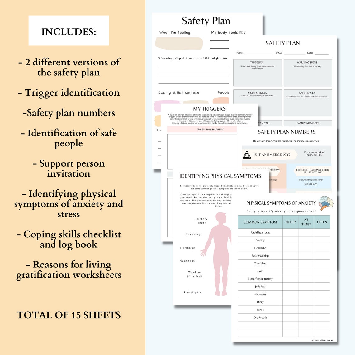 Safety Plan Worksheets Crisis Plan Workbook Suicide - Etsy