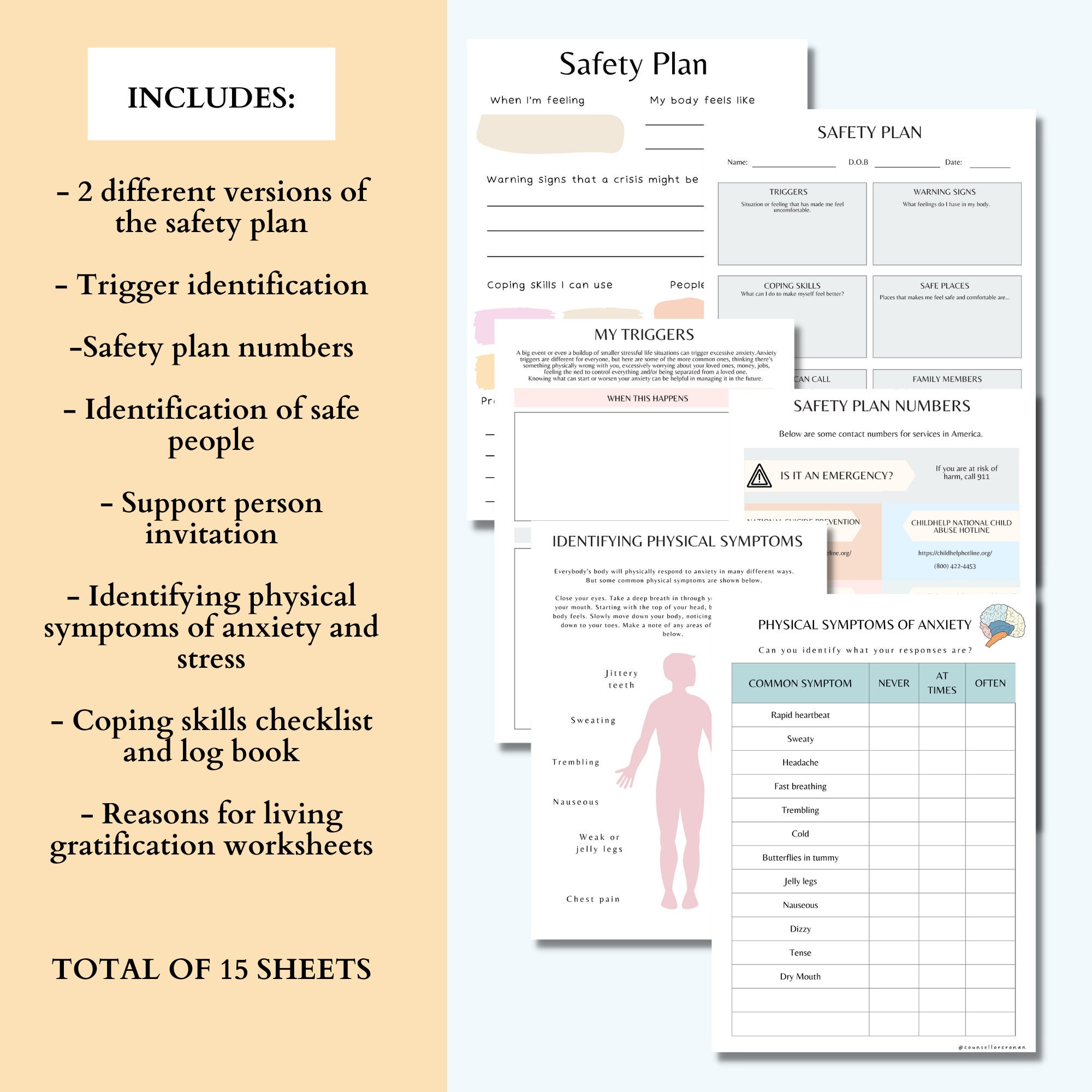 Safety Plan Worksheets Crisis Plan Workbook Suicide - Etsy