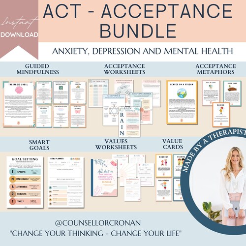 Acceptance and Commitment Therapy for Anxiety Worksheets - Etsy
