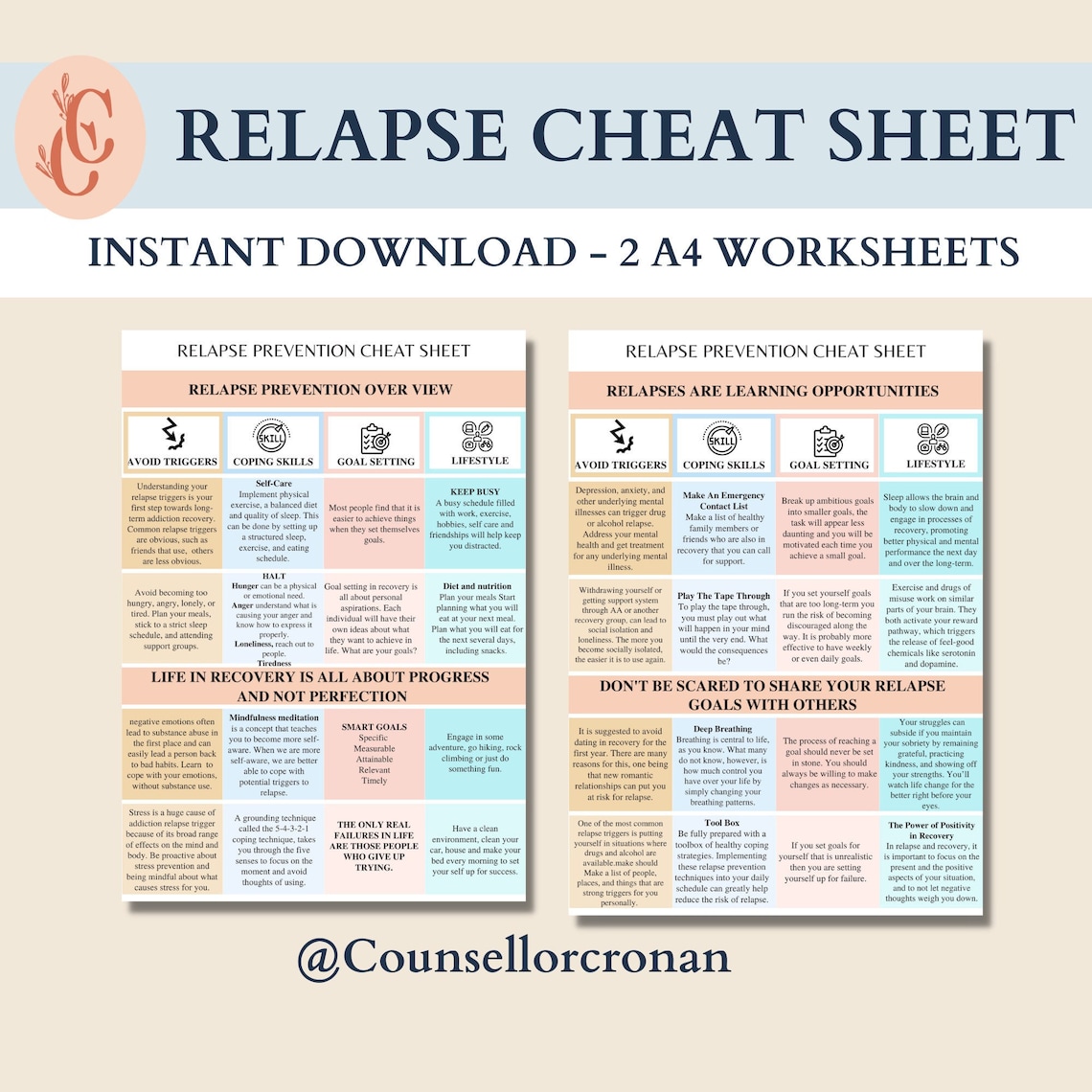 Relapse Prevention Cheat Sheet Sobriety Addiction Substance - Etsy