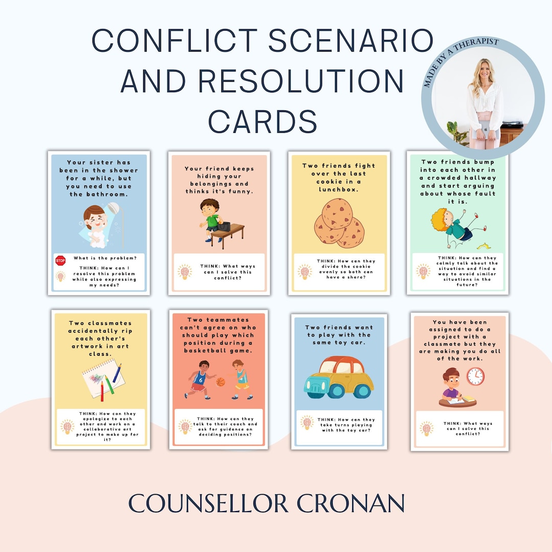 Conflict Resolution Flashcards for Kids, Social Skill Activity, Social ...