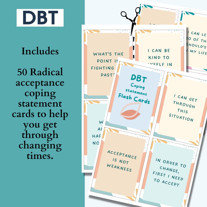DBT Flash Cards, 50 Cards, Therapy Office Decor, Coping Skills, BPD ...