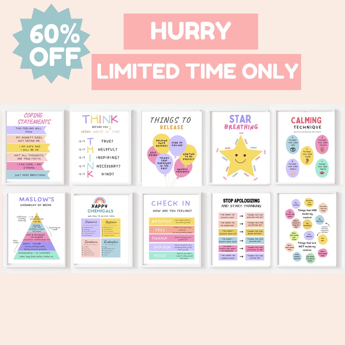 Psychologist Office Decor Wall Art Poster Bundle Rainbow - Etsy