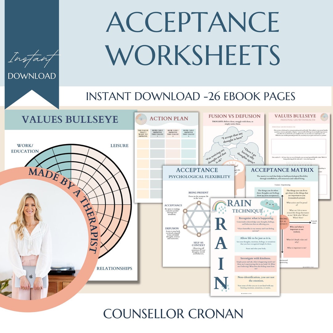 Acceptance Therapy Worksheets, Cognitive Flexibility, Values Bullseyes ...