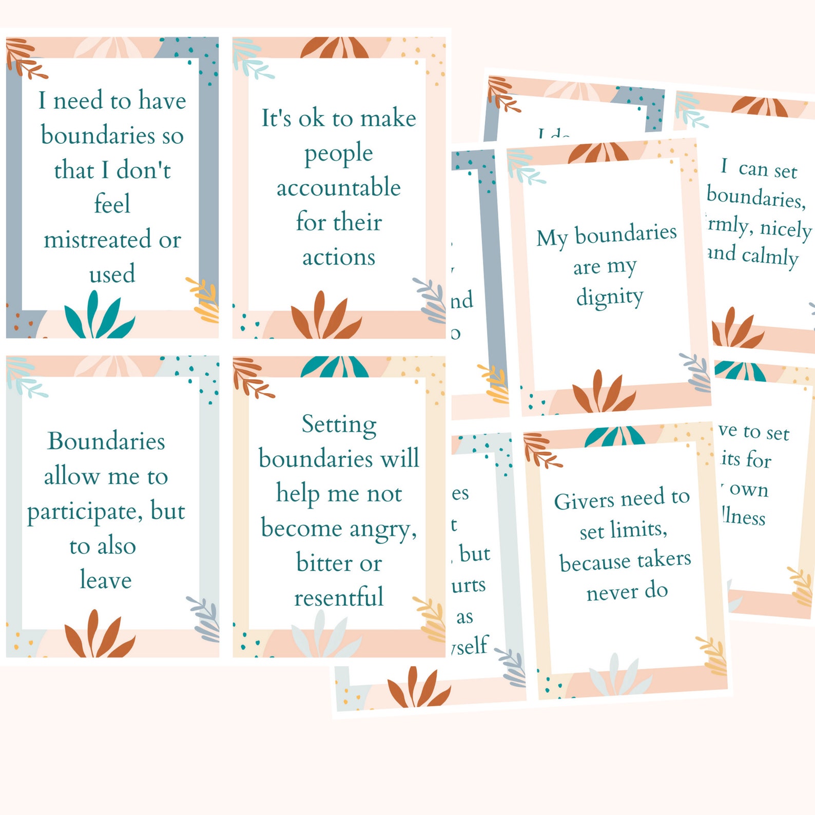 Boundary Setting Flash Cards, Affirmations, Anxiety Cards, Therapy ...