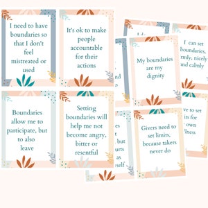 Boundary Setting Flash Cards, Affirmations, Anxiety Cards, Therapy ...