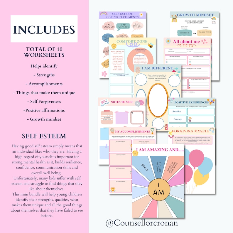 Self Esteem Worksheets Teen Mental Health Confidence - Etsy Australia