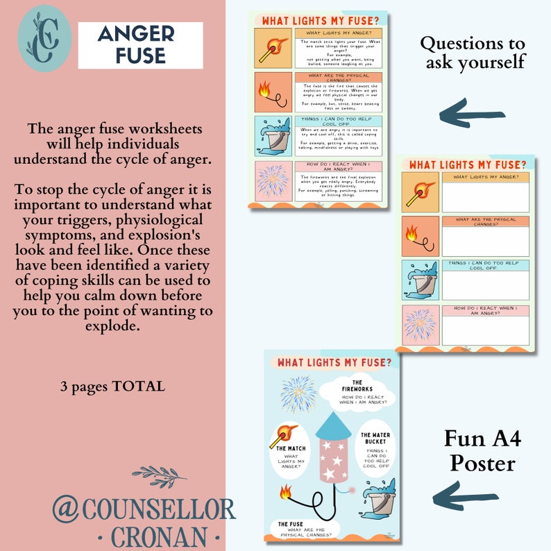 Anger Fuse Worksheets Anger Triggers Kids Feelings Teen - Etsy Australia