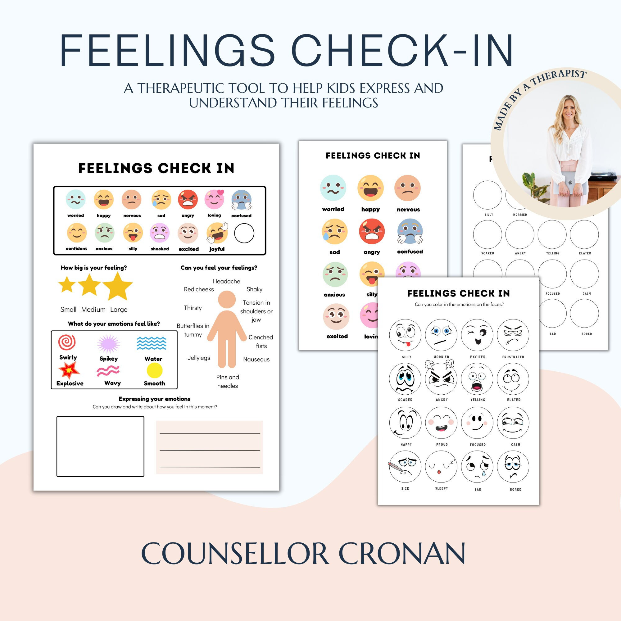 Kids Feelings Check in Worksheets. Feelings Poster, Emotional Self ...