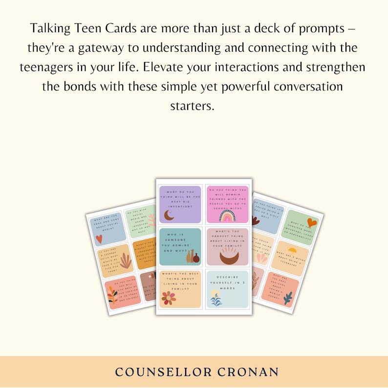 Therapy Question Cards for Teens, Counseling Flash Cards, Conversation ...